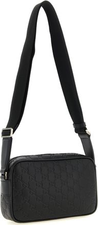 Gucci Embossed GG Monogram Crossbody Bag - Black