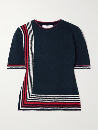 Paco Rabanne Pull À Manches Courtes En Chenille De Coton Mélangé À Rayures Et À Boutons - Bleu