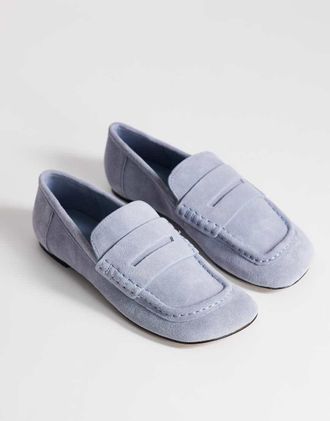 Topshop Daniel mocassin plat &agrave; bout carr&eacute; en daim bleu