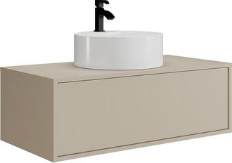Vente-Unique Mueble de baÒo Flotante Beige Con Lavabo Redondo Simple - 94 cm - TEANA II