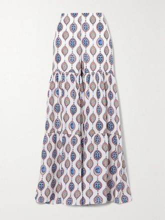 Chlo&eacute; Gestufte Schlaghose Aus Bedruckter Habotai-seide - Blau