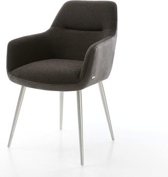 DELIFE Esszimmerstuhl Pejo-Flex Materialmix Schwarz 4-Fuß konisch Edelstahl Taschenfederkern, Esszimmerstühle