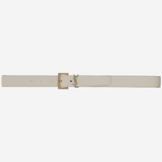 Saint Laurent Womens Leather Belt Glossy White Calfskin