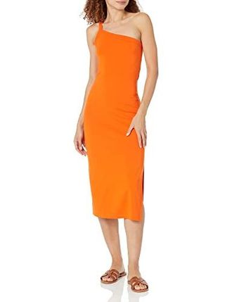 The Drop Aditi Robe pour Femme, Asymétrique, Moulante, en Tricot, Orange Fire, XL