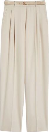 Max Mara Femme, Pantalons, Beige, Taille: 34 FR Pantalon large en laine stretch avec doubles plis