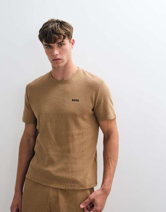 HUGO BOSS ensemble 2 pi&egrave;ces t-shirt gaufr&eacute; avec logo poitrine en beige moyen-Neutre