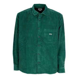 Obey Samt Regenwald Langarmhemd - - Shirts - Herren - Gr&uuml;n - L