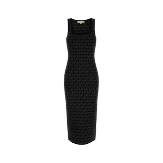 Michael Kors Femme, Robes, Noir, Taille: 36 FR Robe Midi Jacquard Logo M&eacute;tallique