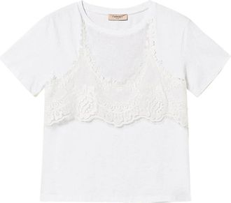 Twinset Femme, Tops, Blanc, Taille: 38 FR T-shirt Trompe-loeil avec dentelle