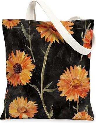 Generic Sac fourre-tout en toile de calendula printanier pour le shopping, 33 x 38,1 cm, sac d&eacute;picerie r&eacute;utilisable pour femme, motif floral de voyage, d&eacute;cora
