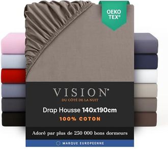 Vision Streetwear Drap Housse - 100% Coton Lit Double (140x190cm) - Taupe | Coins &Eacute;lastiqu&eacute;s | Tissage Serr&eacute;: 57 Fils | Convient aux Matelas Jusqu&agrave; 25cm | Confortable |