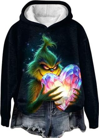 Generic Le Grinch Sweat A Capuche Femme Vêtements Oversize Femmes The Noël Adulte Sweatshirts Moche Pull Pilou Noel Costume Pyjama Deguisement Chaud Christmas