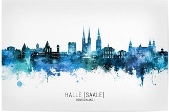 artboxONE Poster 75x50 cm Städte Halle (Saale) Skyline Blauer Name - Bild Halle (Saale) Deutschland Deutschland