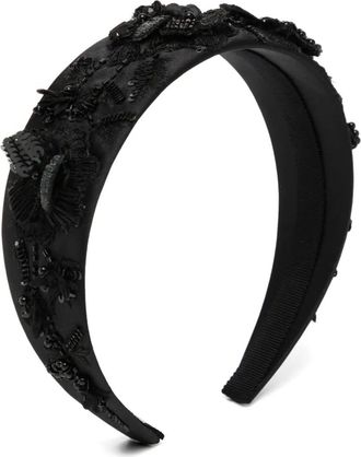 Jennifer Behr Haarreif mit Blumenapplikation - Schwarz