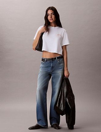 Calvin Klein Kastiges, Besticktes Logo-t-shirt - Bright White - Damen - XXS