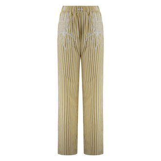 Elisabetta Franchi Femme, Pantalons, Jaune, Taille: 40 FR Pantalon en Coton Popeline Brod&eacute;