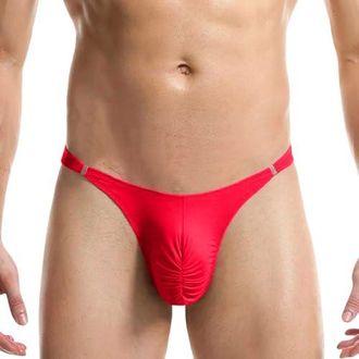Generic String Homme sous Vetement Homme Sexy &Eacute;rotique Jockstrap sous V&ecirc;tement T Pant &Eacute;rotique en Soie Glac&eacute;e Sac Pliss&eacute; Et Boutons C&ocirc;t&eacute;s String Sexy Tendance