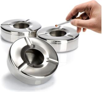 Com-Four Cendrier 3x en acier inoxydable - Cendrier &agrave; vent avec couvercle amovible pour la protection contre les cendres volantes - &Oslash; 11 cm (003 pi&egrave;ces - acier