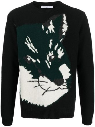 Maison Kitsuné Jacquard-Pullover mit Fuchs - Schwarz