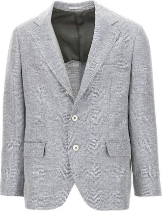 Brunello Cucinelli Dekonstruierter Blazer aus Wolle- Alpaka und Seide mit Fischgr&auml;tmuster - - Jackets - Herren - Grau - M
