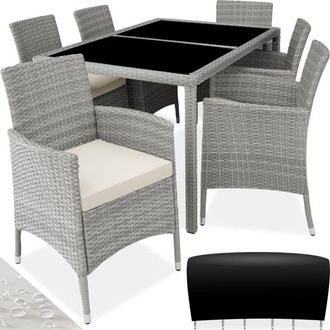 TecTake Salon de jardin 6 personnes anti UV Housse incluse gris clair/cr&egrave;me