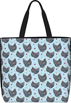 Generic Sac De Courses Motif De Coq Et De Poulet Sac &Agrave; Bandouli&egrave;re En Toile Avec Poign&eacute;es Lavables Sacs &Agrave; Main, Pour Voyage, Tous Les Jours, &Eacute;cole, Femmes