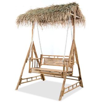 vidaXL Balancelle &agrave; 2 places avec feuilles de palmier Bambou 202 cm