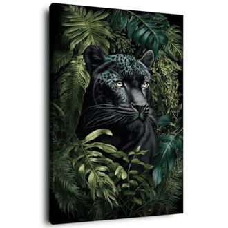 Ceanothe Tableau sur toile panth&egrave;re noire 65x97 cm D&eacute;coration Murale Art D&eacute;coratif Muraux Peinture Imprim&eacute;e en HD Salon Chambre Bureau Bois de For&ecirc;t FSC Fabriq