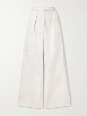 SAFiYAA Fredan Hose Mit Weitem Bein Aus Baumwoll-twill Mit Eins&auml;tzen Aus Guipure-spitze - Elfenbein