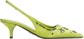Prada Embroidered Satin Slingback Pumps
