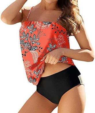 Generic Ensemble tankini pour femme - Maillot de bain 2 pi&egrave;ces - Maillot de bain push-up - &Eacute;l&eacute;gant - Simple - Short de bain - Maillot de bain sportif rembourr