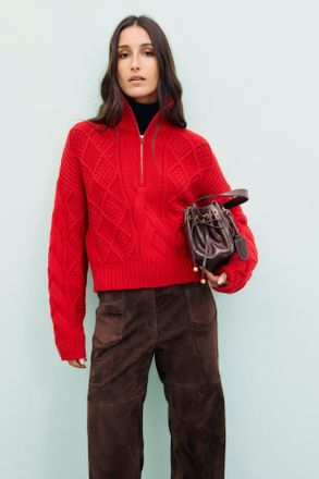 Gerard Darel Pull camionneur &agrave; torsades en laine - ROXY - Rouge