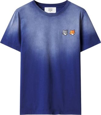 Maison Kitsun&eacute; Double Fox Head Faded Regular T-Shirt - - Tops - Damen - Blau - L