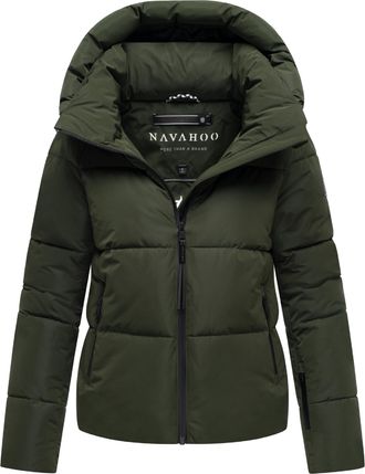 Navahoo Damen Winterjacke warme Steppjacke mit abnehmbarer Kapuze Frostherz XIV Dark Olive Gr. XXL