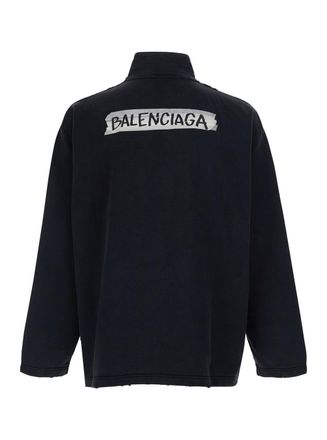 Balenciaga Mens Sweatshirt High-Neck Zip Black Cotton Sweatshirts Sweater