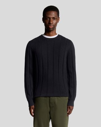 Lyle & Scott Rippstrickpullover aus Wollmischung - Marineblau