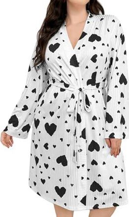 Generic Robe de chambre pour femme grande taille avec imprim&eacute; coeur, tenue d&eacute;contract&eacute;e et confortable, v&ecirc;tement de d&eacute;tente, v&ecirc;tement de d&eacute;tente, l&eacute;ger et res