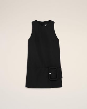 Ami Robe Mini Noire Ceintur&eacute;e en Laine Vierge Noir - 32 - Femme