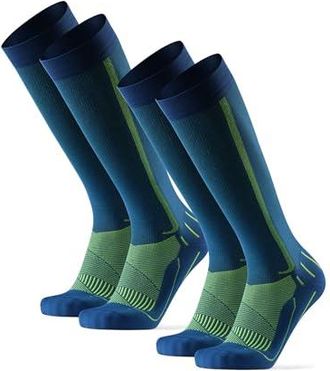 Danish Endurance Chaussettes de Compression 21-26 mmHg, Hommes et Femmes, Unisexes, Lot de 1 ou 2, Bleu/Jaune Fluo, 39-42