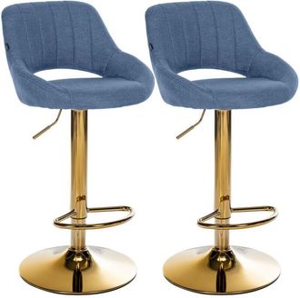 Clp Lot de 2 tabourets de bar Milet en tissu Bleu m&eacute;tal or