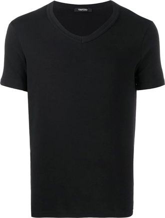 Tom Ford Homme, Tops, Noir, Taille: S T-shirt en jersey de coton &agrave; col en V