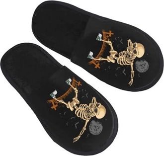 Generic Pantoufles En Coton Danse Du Squelette En Tamponnant Antid&eacute;rapantes Chaussons Avec Semelle Caoutchouc Pantoufles Pour Unisex Voyage Hiver L