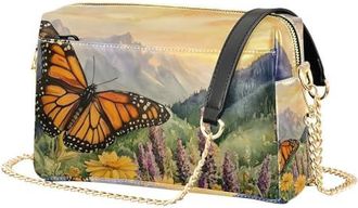 Mnsruu Sacs à bandoulière pour femme, sac à main en cuir motif papillon paysage