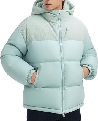 Generic Veste dhiver à capuche à manches longues et fermeture éclair intégrale pour homme - Veste chaude surdimensionnée et confortable - Parka coupe-vent ave
