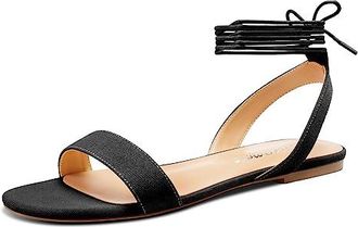 Castamere Femmes Bas Talon Heel Ouvert Bout Lanières Cheville Lacets Chaussures Plates Sandales Décontracté Classique Denim Été 1 CM Heels Noir 38 EU