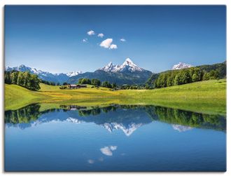 Artland Wanddeko Leinwand Bilder Wandbild 60x45 cm Landschaften Berge Fotografie Blau Landschaft in den Alpen T9QB