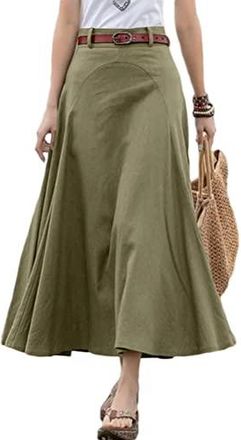 Onsoyours Femme Jeans Jupe Longue Taille Haute Jupe Décontractée Jupe Longue Jupe Crayon Extensible avec Poches Été Solide Mi-Longue Jupe A Vert L