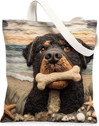 Generic Sac fourre-tout amusant en toile motif chien Rottweilers 33 x 38 cm, sac d&eacute;picerie r&eacute;utilisable pour femme, peinture danimaux domestiques, d&eacute;coration 