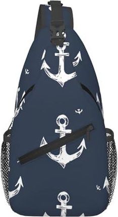 Generic Sacoche Bandouliere Ancre nautique Mer Oc&eacute;an Mode Sling Sac &agrave; Bandouli&egrave;re Casual Sac &agrave; Dos De Voyage pour Cyclisme Femme &eacute;cole