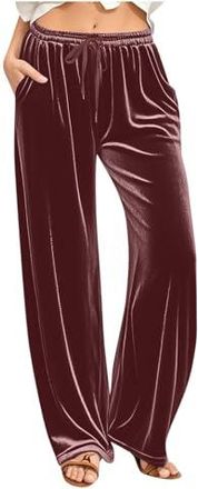 Generic Pantalon en velours pour femme avec poches, doux, habill&eacute;, d&eacute;contract&eacute;, taille &eacute;lastique, pantalon de d&eacute;tente en velours chaud, pantalon formel, borde